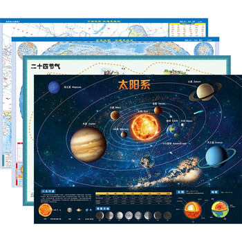 【共4张】2021年新 中国地图+世界地图+太阳系+二十四节气 儿童地图墙贴 卷筒版