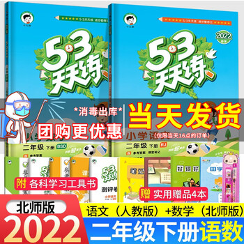 2022新版53天天练二年级下册语文人教版数学北师大版同步练习册2本套装二年级下册练习