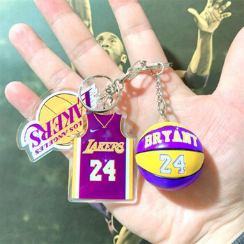 NBA迷你篮球钥匙扣詹姆斯库里科比书包挂件公仔男生个性创意潮流 24号紫球衣+24科比篮球