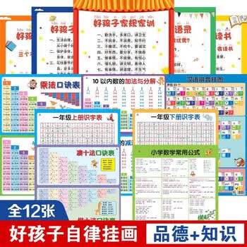 家规家训挂画挂图墙贴好孩子自律课堂励志家庭教育风完整版清华妈妈语录家规家训挂图5张合集15条家风 墙贴凑十法借十法平十法乘除法拼音口诀表小学生挂图基础知识 家训+幼小衔接全套挂画【12张】