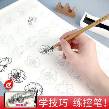 工笔画白描临摹本画册底稿线稿画稿线描入门教材国画练习描摹红素材人物山水花鸟仕女花卉动物初学者零基础少儿成人美术十八描3册 工笔描摹植物篇8开36页