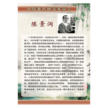 中国著名数学家简介头像肖像宣传画挂图海报教室布置展板墙贴画覆膜贴纸SCZ74 SCZ74-05 陈景润 60*40厘米 覆膜防水PP贴纸