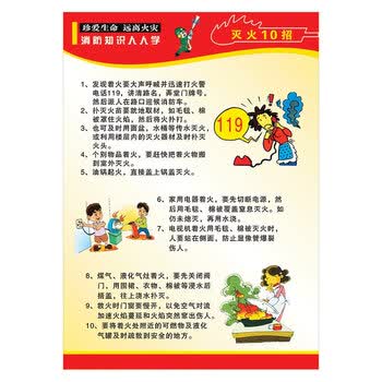 消防安全宣传画挂图海报消防规章制度牌消防安全告知书四个能力墙贴画贴纸VCH VCH02 灭火十招 60*40厘米 覆膜防水PP贴纸