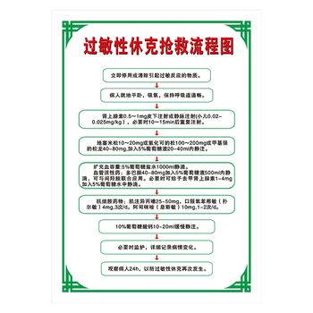 医院制度急救程序挂图过敏性休克抢救流程图示意图墙贴纸WSB169 WSB169-35 50*70cm  PP覆膜贴纸