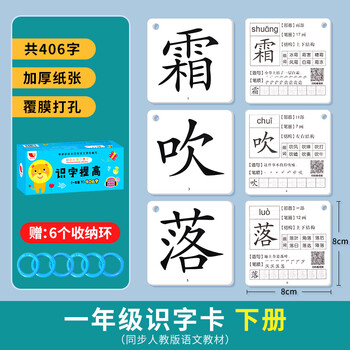 汉语拼音卡片一年级专用教具全套小学人教版字母带声调幼小衔接 一年级下册同步识字卡（打孔加厚）406字