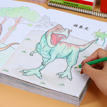 恐龙涂色本3-6-8-10岁幼儿童填色小学生学画画书涂鸦4-5岁绘画册 恐龙6本138个图案【12色彩铅】