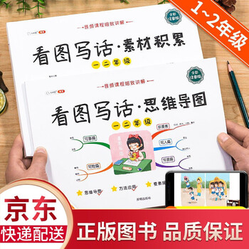 正版全2册 看图写话思维导图+素材积累一年级二年级说话训练每日一练天天练语文专项练习阅读理解 全2册