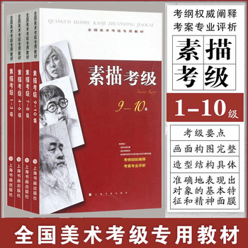 全4册 全国美术考级专用教材 素描考级教材1-10级 美术专业素描考级学习教材 技法训练与应试要点