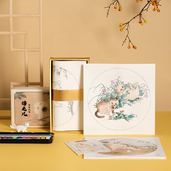 国馆 撸毛儿萌宠绘卷中国风传统临摹画册成人涂色本儿童画画本国学经典古风创意送礼 撸毛儿萌宠绘卷 礼盒装