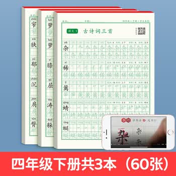 一年级一类字下学期语文同步字帖练字卡二三四五六小学生写字生字 四年级下册（3本）