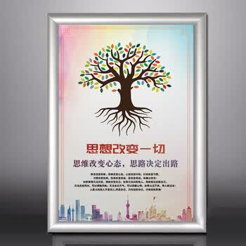 企业文化宣传画挂图标语办公室公司形象励志激励海报前开式铝合金挂画框IBH32 IBH32-13 思想改变一切 60*80cm   铝合金画框