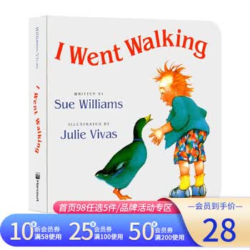 I Went Walking 我去散步 英文原版绘本 睡前晚安纸板书 吴敏兰书单第81本 Sue Williams 儿童启蒙早教图画书 经典绘本