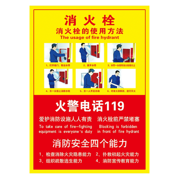 消防安全挂图海报展板宣传画消防安全四个能力展板制度牌宣传栏墙贴画贴纸VCH VEH26 消火栓使用 40x60cm  PVC塑料板
