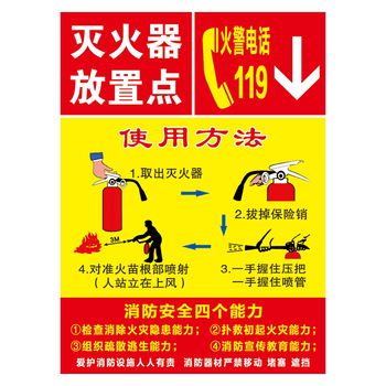 灭火器放置点标志标识牌消防使用方法四个能力指示箭头标示贴TEP TEP103 灭火器放置点 40x30cm  PVC塑料板