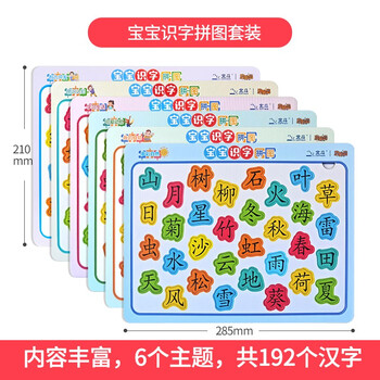 宝宝识字拼图学习+认知篇全6册 撕不烂3-6岁儿童趣味对卡拼图识字卡 防水男女孩宝宝早教启蒙认知玩具 宝识字拼图全6册 认知篇+学习篇