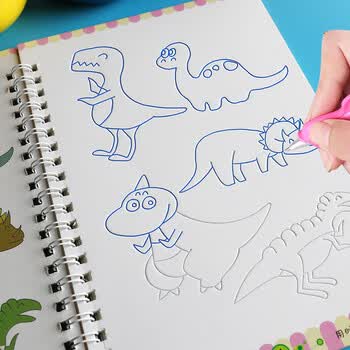 幼儿园凹槽画画儿童恐龙汽车简笔画启蒙绘画手绘本初学者控笔描红 凹槽学画画人物+公主收藏1套笔