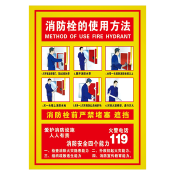 消火栓使用方法挂图海报宣传画消防栓火警电话119墙贴画PP覆膜贴纸VEH VEH19 消火栓的使用方法 70x50cm  PP覆膜贴纸
