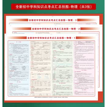升级版 初中知识点汇总挂图人教版9科重点知识各科课本重难点套装 物理3张