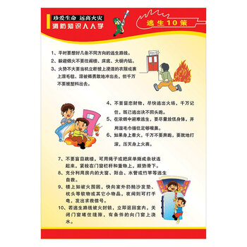 消防安全宣传画挂图海报消防规章制度牌消防安全告知书四个能力墙贴画贴纸VCH VCH03 逃生十策 70*50厘米 覆膜防水PP贴纸