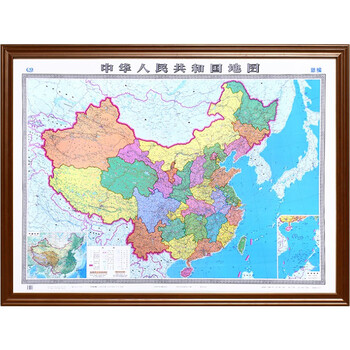 【定制边框】2022年 中国地图 约1.6米*1.2米 带框实木装裱 办公室挂图 胡桃色实木边框+有机玻璃面板+防潮背板 中华人民共和国地图