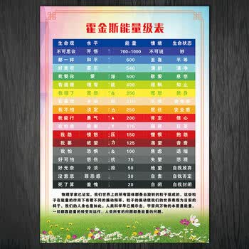 霍金斯能量等级表思维情绪能量层级图励志标语学习金字塔挂图宣传画心理咨询教学挂画贴纸SCY73 SCY73-04 霍金斯能量级表 70*100cm  PP覆膜贴纸