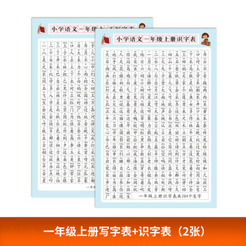 2021新款一二年级语文上下册生字识字表挂图挂画班级墙贴纸一年级上册写字表+识字表(2张)