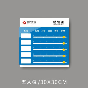 亚克力人员去向牌定制公司单位学校医院办公室职工去向状态提示牌 五人位（30x30cm）