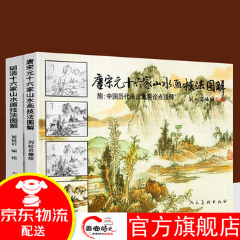 【两册套装】唐宋元十六家山水画技法图解+明清十六家山水画技法图解 绘画启蒙教材 国画技法分析 刘松岩