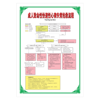医院制度牌宣传画急救程序挂图过敏性休克抢救流程图示意图墙贴画覆膜防水贴纸WSB169 WSB169-25 成人致命性快速性心律失常抢救流 60*40厘米 覆膜防水PP贴纸