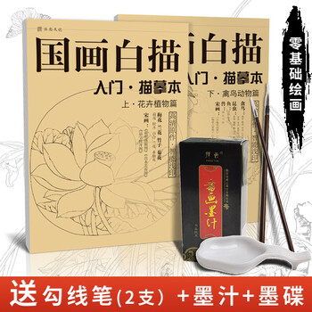 国画白描入门描摹本上下2册 工笔画植物花卉 禽鸟动物套装 零基础书临摹自学名家毛笔宋画手绘梅兰竹菊写