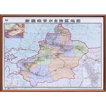 【定制边框】2022年  新疆维吾尔自治区地图 木框装裱 约1.1米*0.8米 胡桃色边框