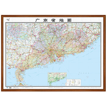 【定制边框】2022年 广东省地图 木框装裱 约1.1米*0.8米 胡桃色边框