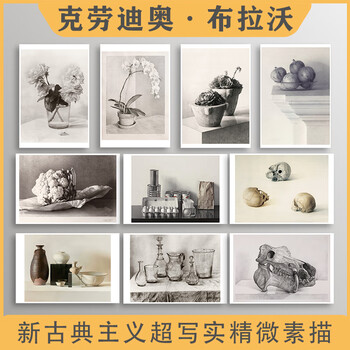克劳迪奥·布拉沃新古典主义写实精微素描明信片手绘静物世界名画临摹卡片高清西班牙国外大师艺术文创创意