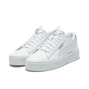 彪马（PUMA）官方 新款女子厚底休闲板鞋松糕鞋SMASH PLATFORM V3 392504 白-哑光银-银色-02 36【图片 价格 ...