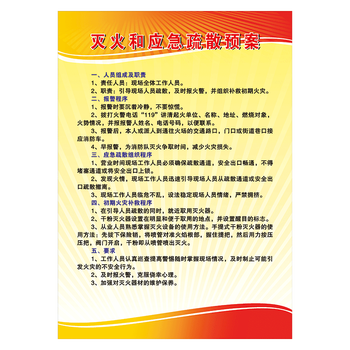 消防安全挂图制度牌宣传画灭火和应急疏散预案宣传栏墙贴画覆膜防水贴纸VCH34 VCH34-02 灭火和应急疏散预案 80*60厘米 覆膜防水PP贴纸