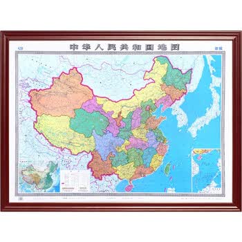 【定制边框】2022年 地图带框 木框装裱 办公室挂图 约1.6米*1.2米 中国地图 红棕色框