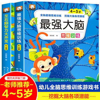 儿童左右脑智力开发2-3-4-5-6岁宝宝玩具互动游戏书全脑思维逻辑训练一二三四 五到六岁大中班 4-5岁大脑思维训练+智力开发2册1018题