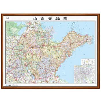 【定制边框】2022年 山东省地图 木框装裱 约1.1米*0.8米 胡桃色边框
