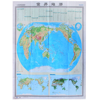 国家版图系列-竖版世界地图地形图 1150*1350mm 附带世界*名河流 世界交通图 世界地表覆盖