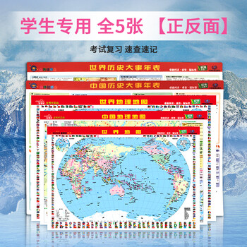 防水双面桌面阅读 高清 中国世界地理地图地形历史大事年表鼠标垫桌垫防水三合一小尺寸地理百科知识撕不烂初中小学生用中华地图 【中国+世界地图】正反面