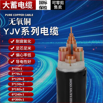 yjv电缆国标铜芯70/95/120/150/185/240/300平方+2三相4四线3/5芯 国标保检3*150+2（10米）【图片 价格 品牌 报价】-京东