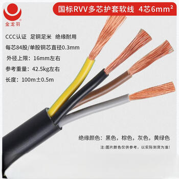 【金龙羽黑色RVV 4*6+1*4平方 【100米/卷】金龙羽国标家装电源线铜芯护套软线黑色RVV 4*6+1*4平方 【100米/卷【行情 报价 价格 评测】-京东