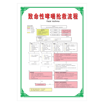 医院制度牌宣传画急救程序挂图过敏性休克抢救流程图示意图墙贴画覆膜防水贴纸WSB169 WSB169-32 致命性哮喘抢救流程 60*40厘米 覆膜防水PP贴纸