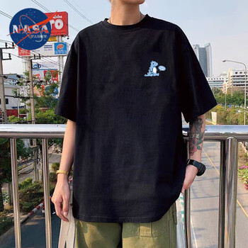 NASA WASSUP官方美式高街t恤简约重磅男2024新款纯棉大码宽松圆领青少年短袖 小蓝色恐龙黑 M-NASA品牌旗舰男装品牌高端【图片 ...