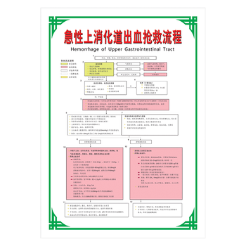 医院制度牌宣传画急救程序挂图过敏性休克抢救流程图示意图墙贴画覆膜防水贴纸WSB169 WSB169-23 急性上消化道出血抢救流程 40*30厘米 覆膜防水PP贴纸