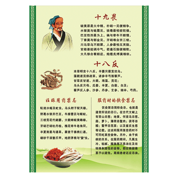 中药十八反歌十九畏歌挂图妊娠用药禁忌中医宣传画贴画WSA WSA49 十九畏十八反 70*50厘米