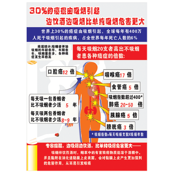 禁止吸烟标贴纸标语标识控烟禁烟公益广告文化招贴画挂图无烟校园宣传画覆膜防水贴纸TYH TYH03 30%的吸烟 60*40厘米 覆膜防水PP贴纸
