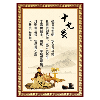 医院中医文化科室挂图海报黄帝内经素问十八反十九畏宣传画展板墙贴画WSH46 WSH46-04 十九畏 40*30厘米 覆膜防水PP贴纸