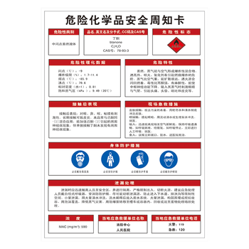 定制危险化学品安全周知卡告知卡职业病危害告知牌卡警示牌标志标示标识牌NFH NFH21 危险化学品安全周知卡 丁酮 40*30厘米 铝板反光膜