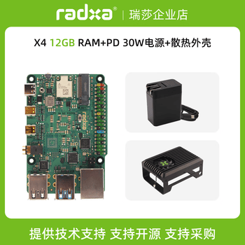 RADXA瑞莎 Radxa X4 单板机 - 搭载 Intel N100 处理器，兼具高性能与低功耗 12GB内存+电源+散热外壳 X4单板 ...
